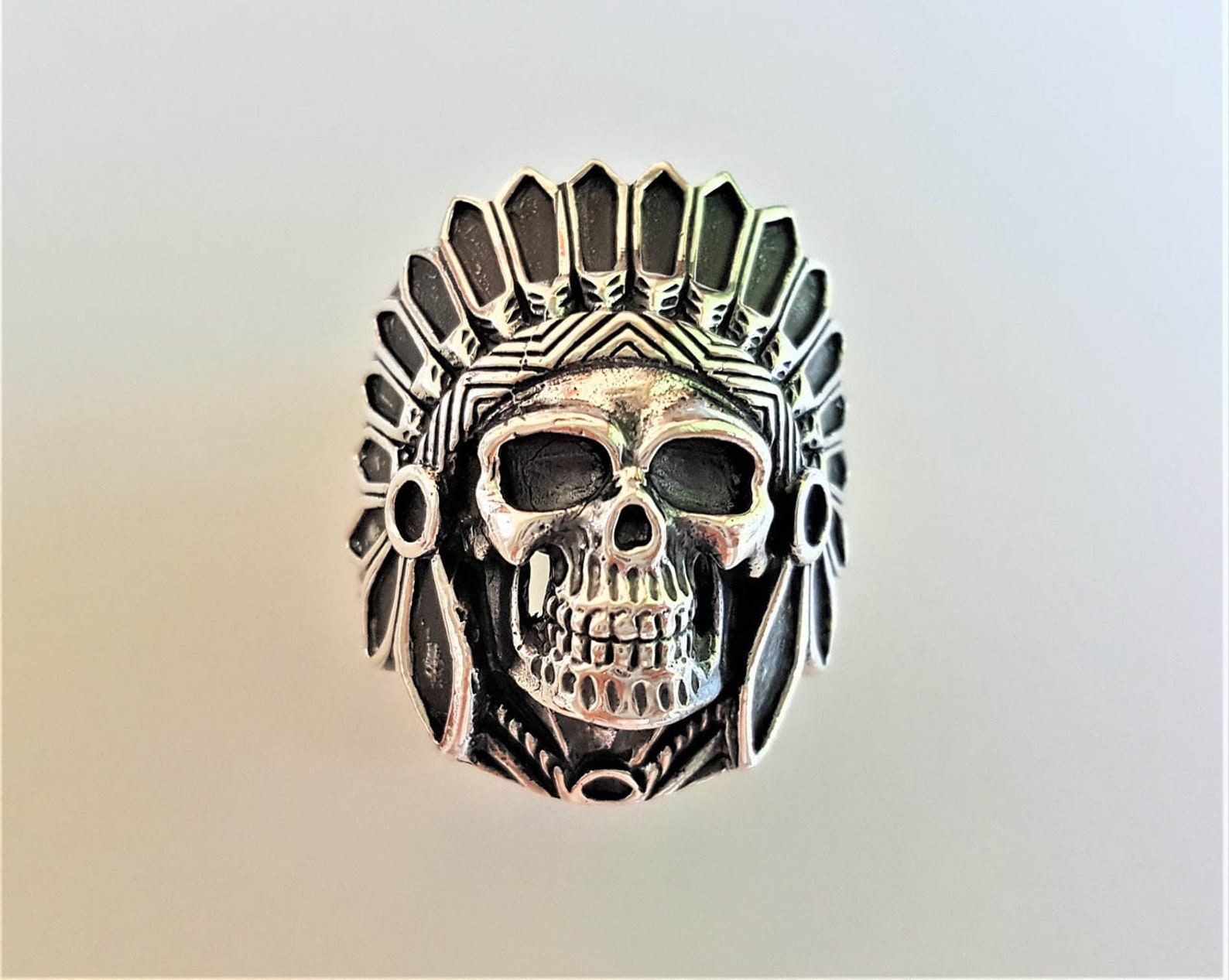 American Indian Skull Chief Warrior Ring STERLING SILVER 925 | Etsy