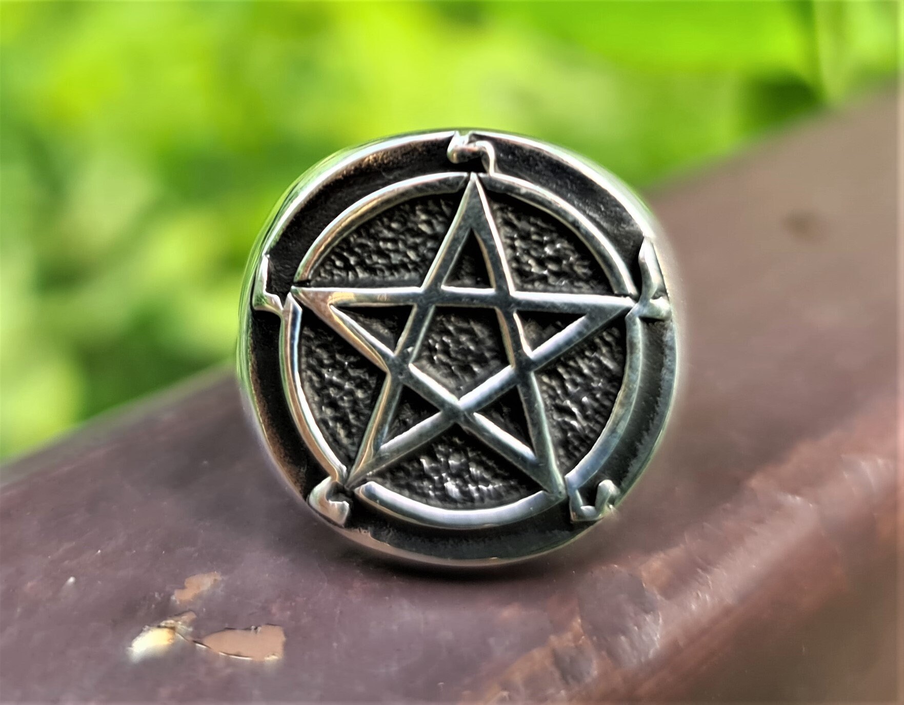 Pentagram Occult Ring STERLING SILVER 925 Leviathan Cross Wicca Talisman Amulet Sacred Symbols ...