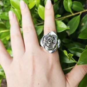 Large Rose Flower Ring STERLING SILVER 925 Massive Rose Floral ...