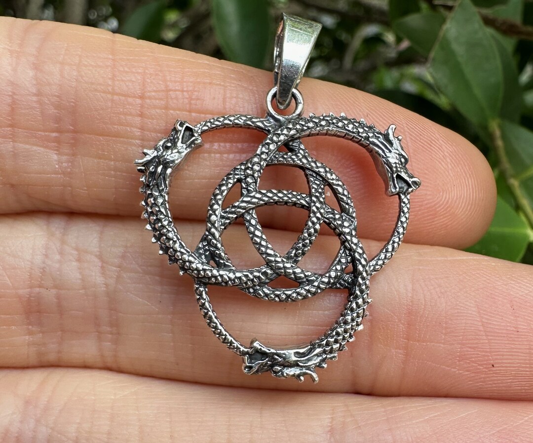 Ouroboros Dragon Pendant Triquetra Interlocking Dragon Ouroboros Occult ...