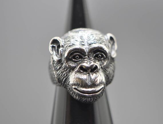 Chimpanzee Ring 925 Sterling Silver Chimp Monkey | Etsy
