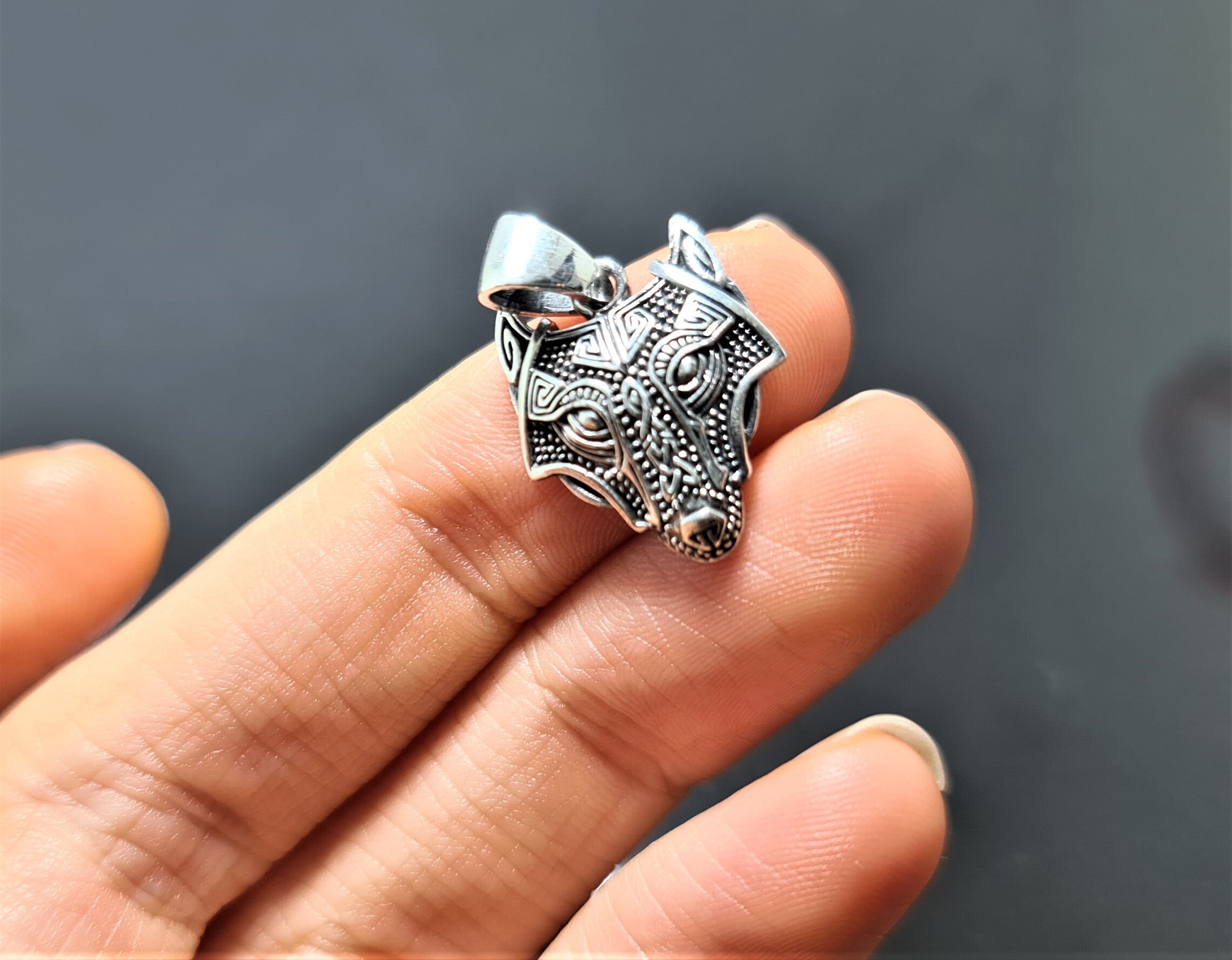 Fenrir Wolf Pendant STERLING SILVER 925 Celtic Amulet Viking Sacred ...