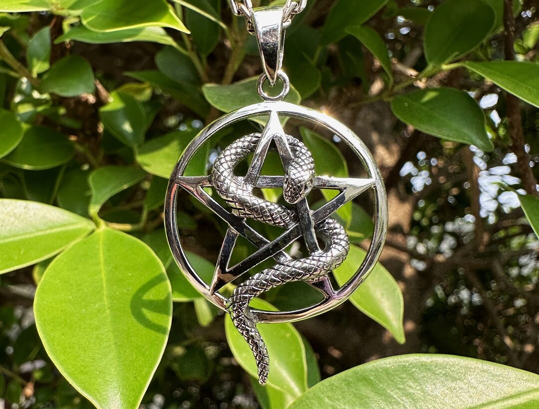 Pentagram Snake 925 Sterling Silver Pendant Pentacle Star Occult Sacred ...