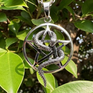 Pentagram Snake 925 Sterling Silver Pendant Pentacle Star Occult Sacred ...