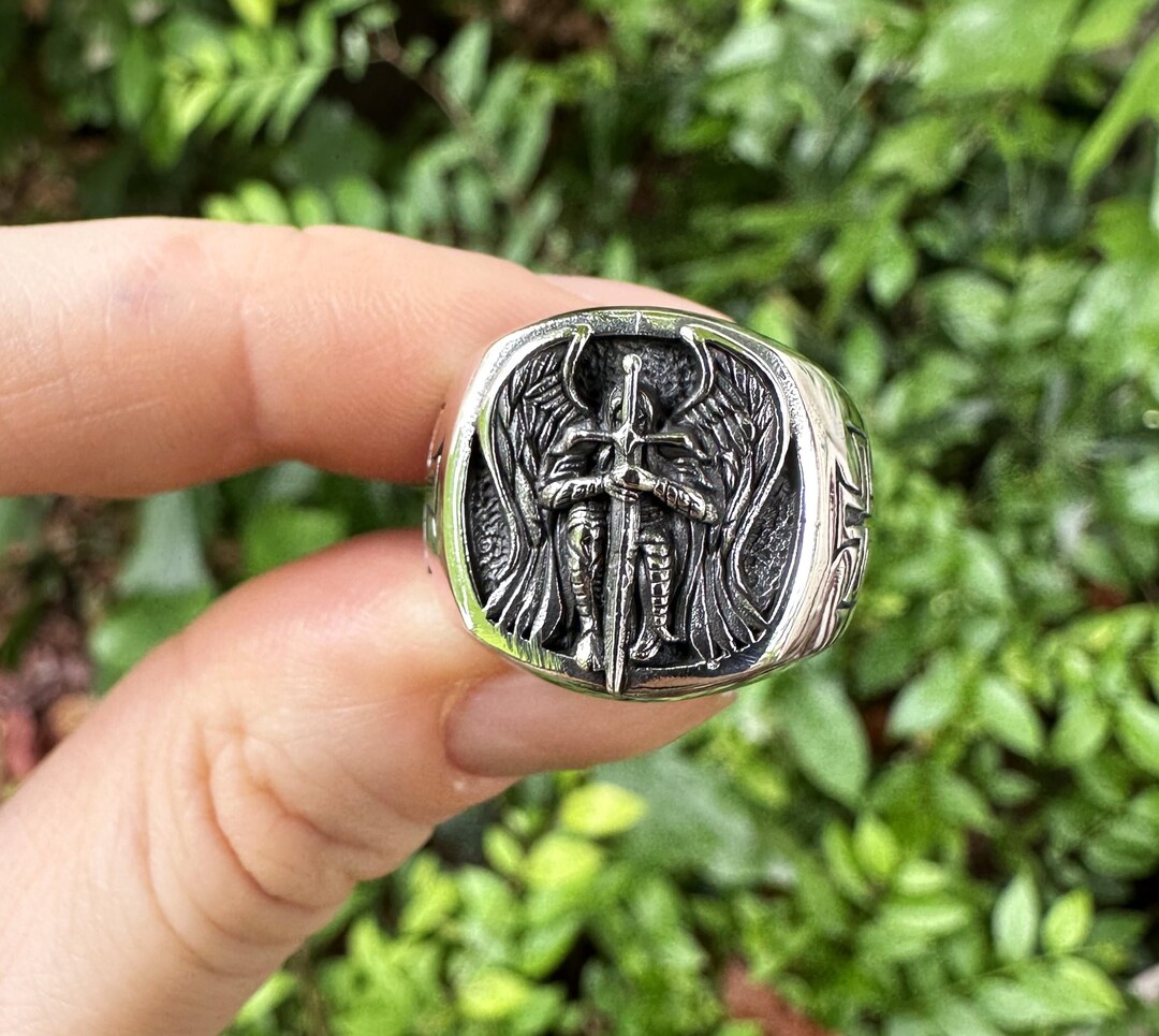 Archangel Michael Ring 925 Sterling Silver Angel With Sword Celestial ...