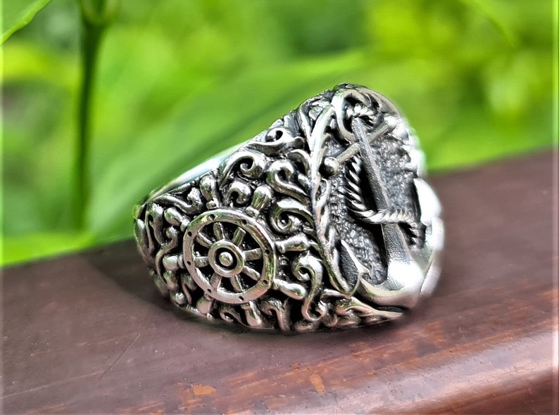 Anchor Nautical Ring STERLING SILVER 925 Ship Steering Wheel - Etsy