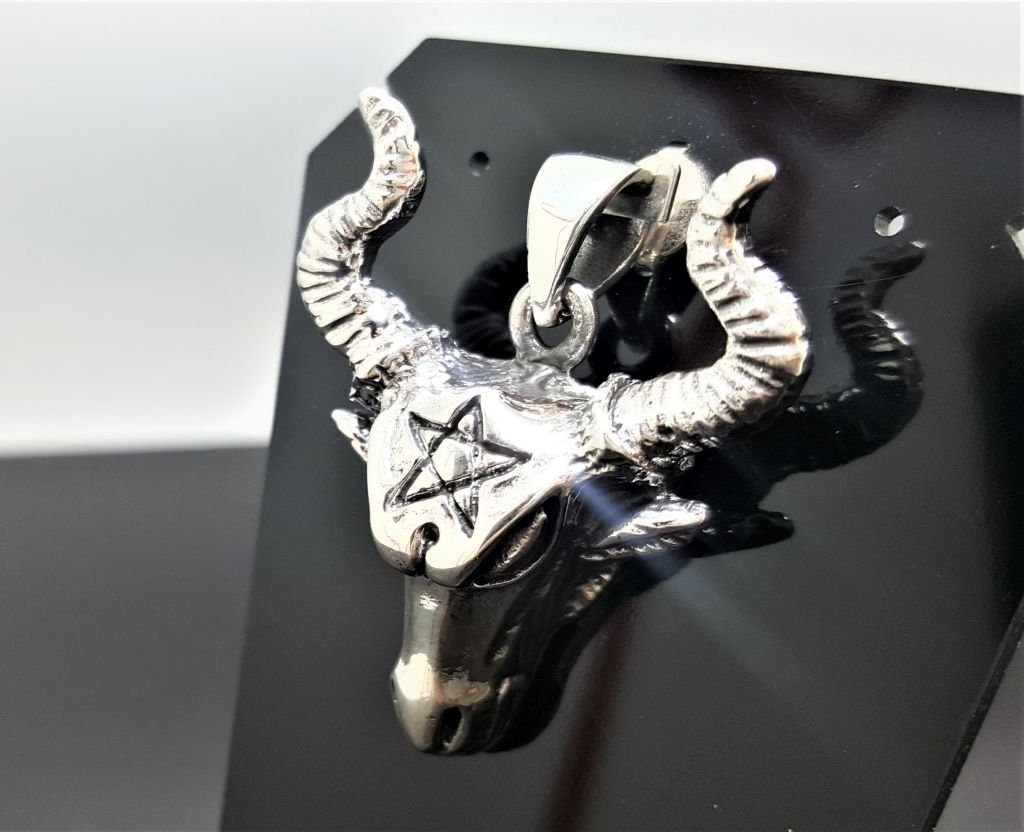 Pentagram Ram Head Pendant STERLING SILVER 925 Pentacle Occult - Etsy