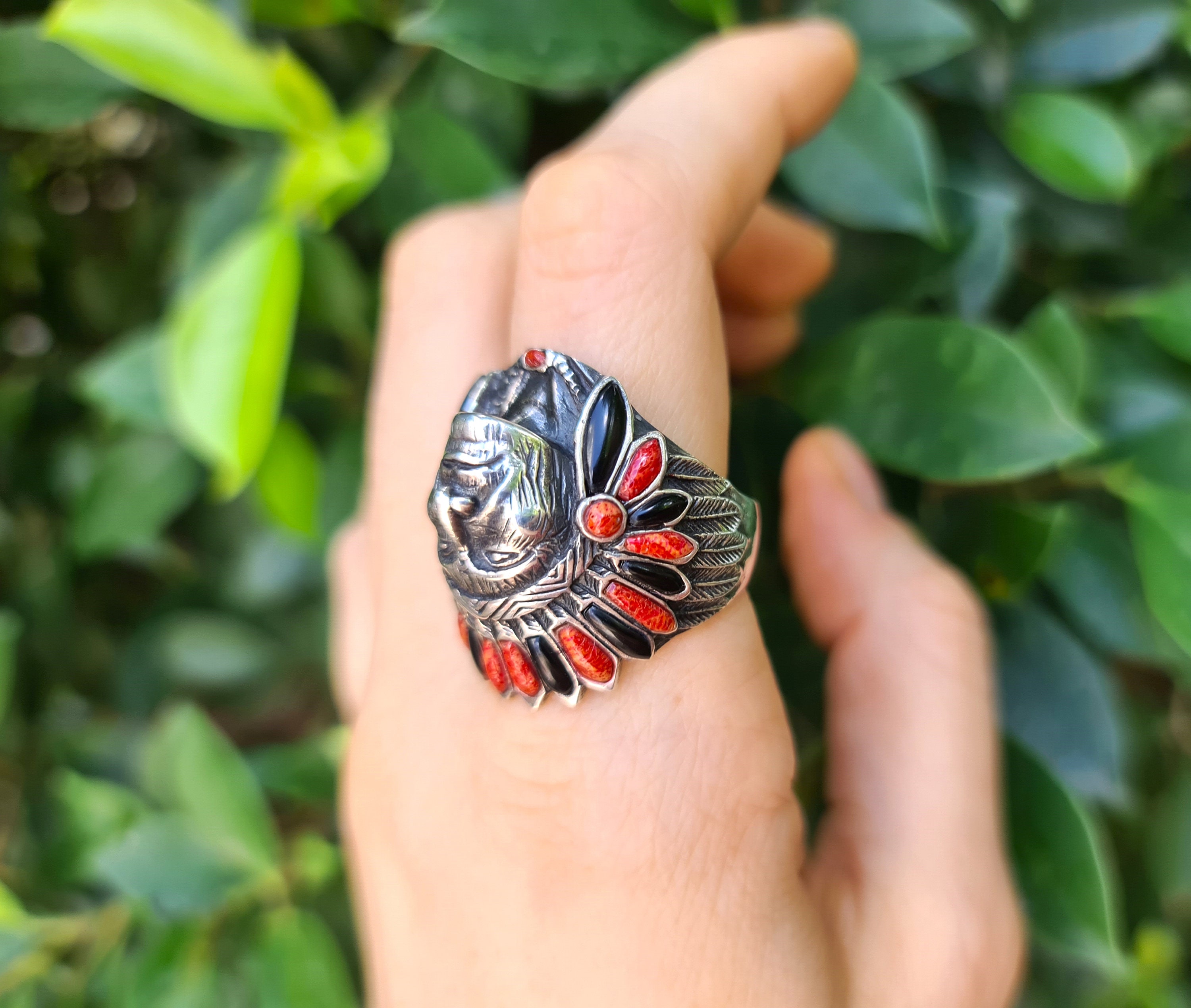 American Indian Chief Warrior Ring STERLING SILVER 925 Natural | Etsy