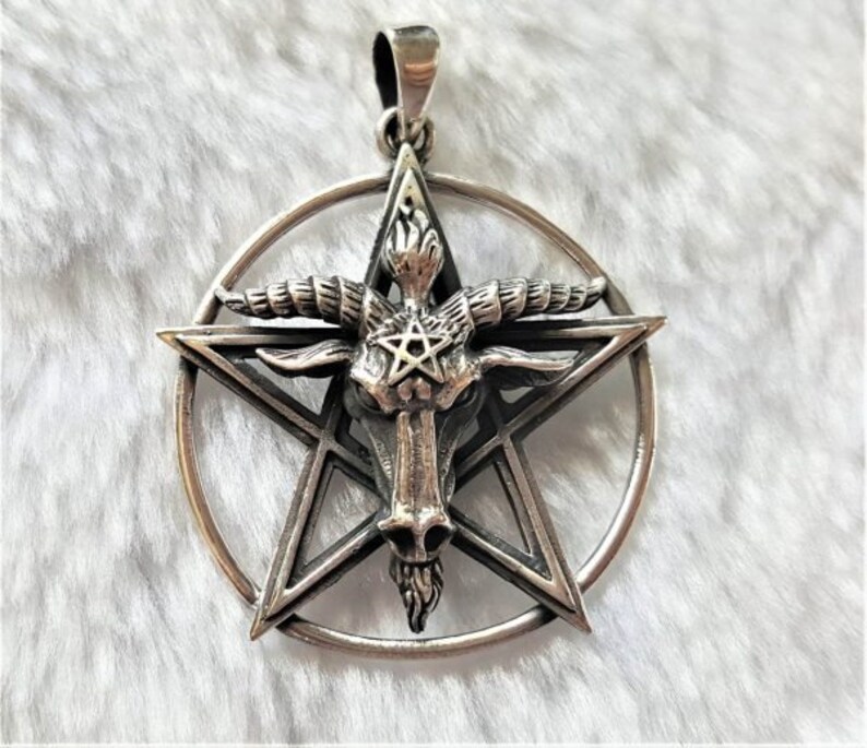 Baphomet Pendant STERLING SILVER 925 Pentagram Star Occult Sacred ...