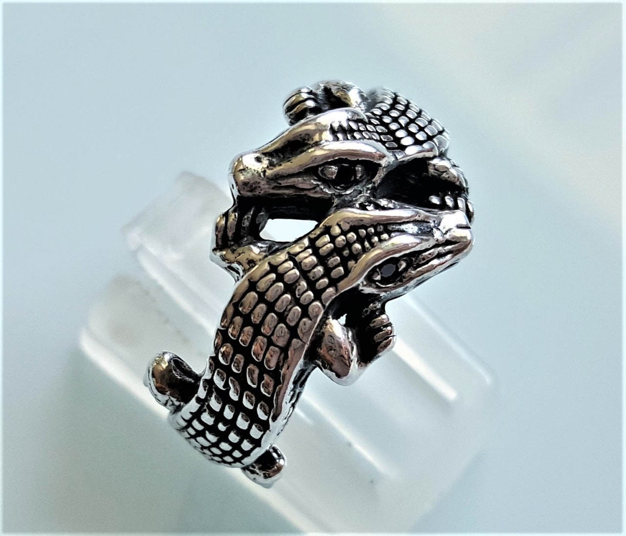 Crocodile Ring Sterling Silver Alligator Gemini Black Onyx | Etsy
