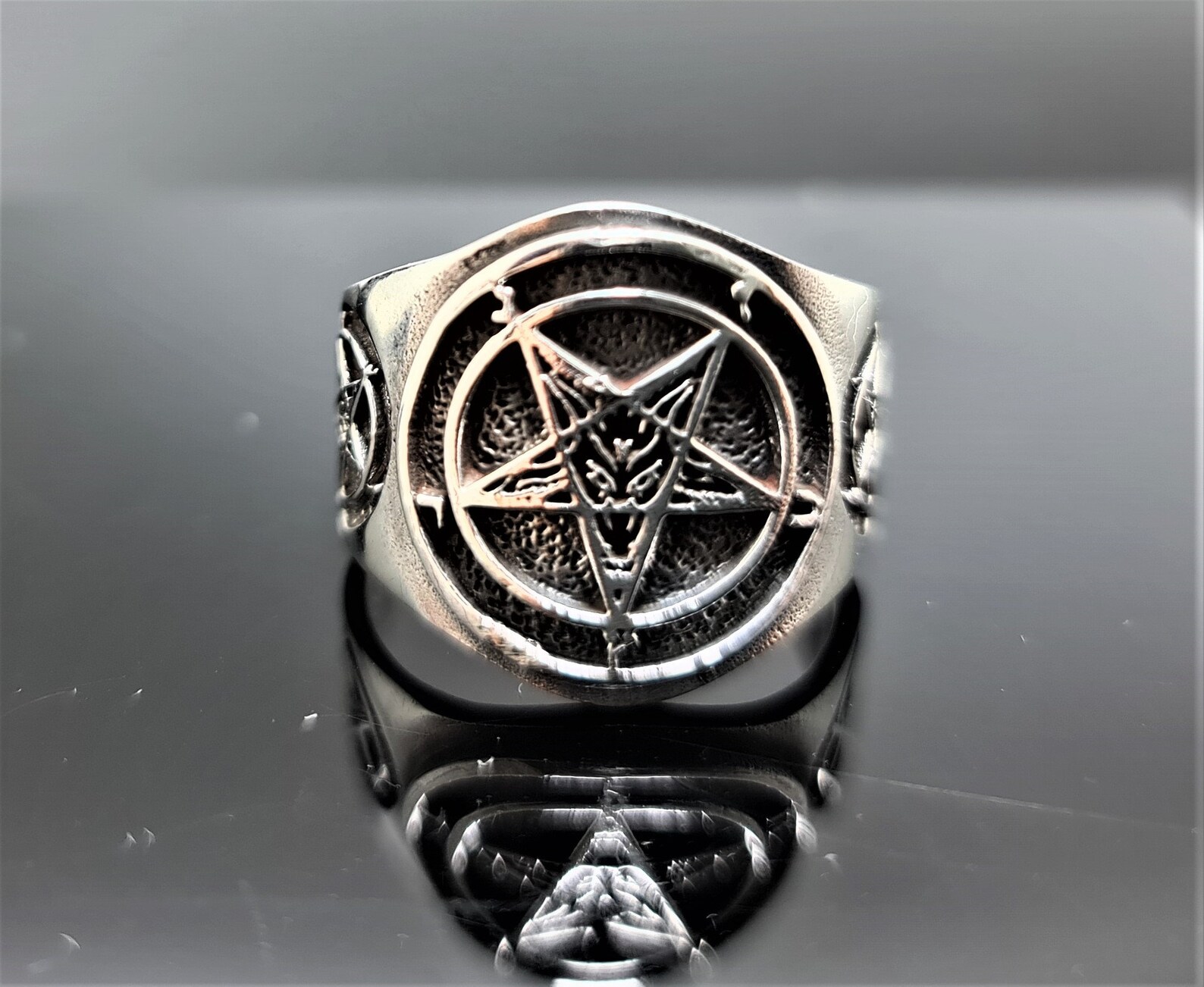 Sigil of Baphomet Inverted Pentagram Ring 925 Sterling Silver - Etsy