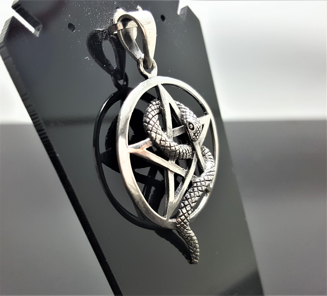 Pentagram Snake 925 Sterling Silver Pendant Pentacle Star Occult Sacred ...