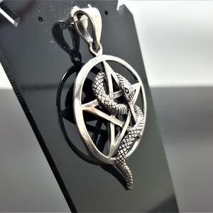 Pentagram Snake 925 Sterling Silver Pendant Pentacle Star Occult Sacred ...