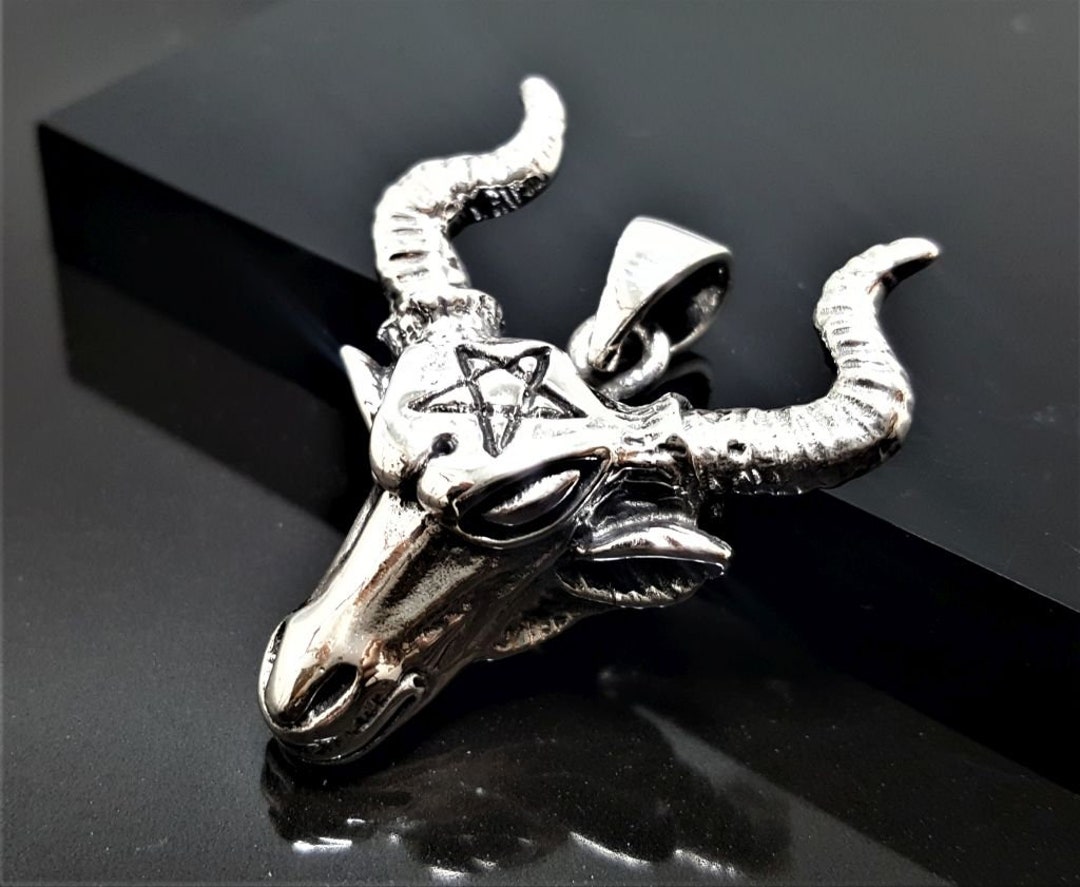 Pentagram Ram Head Pendant STERLING SILVER 925 Pentacle Occult - Etsy