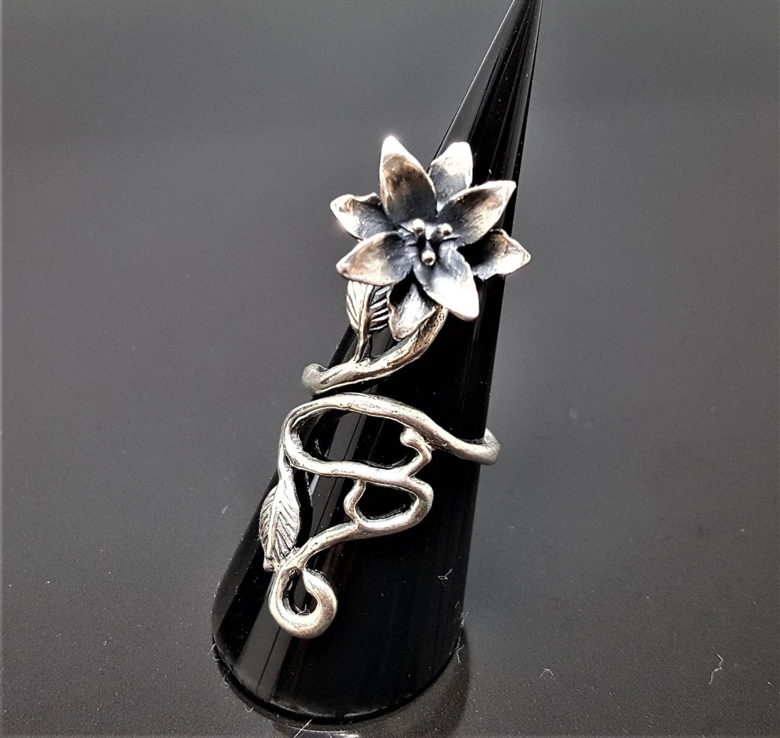 Flower Ring STERLING SILVER 925 Floral Exclusive Design Long | Etsy