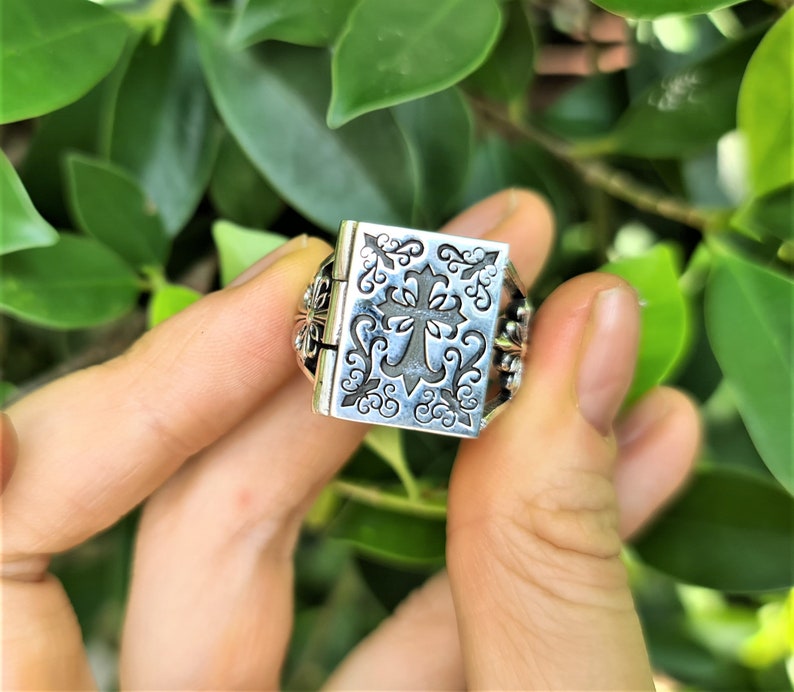Gothic Cross Locket Ring STERLING SILVER 925 Holy Book Hidden - Etsy
