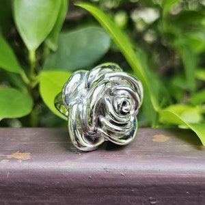 Large Rose Flower Ring STERLING SILVER 925 Massive Rose Floral ...