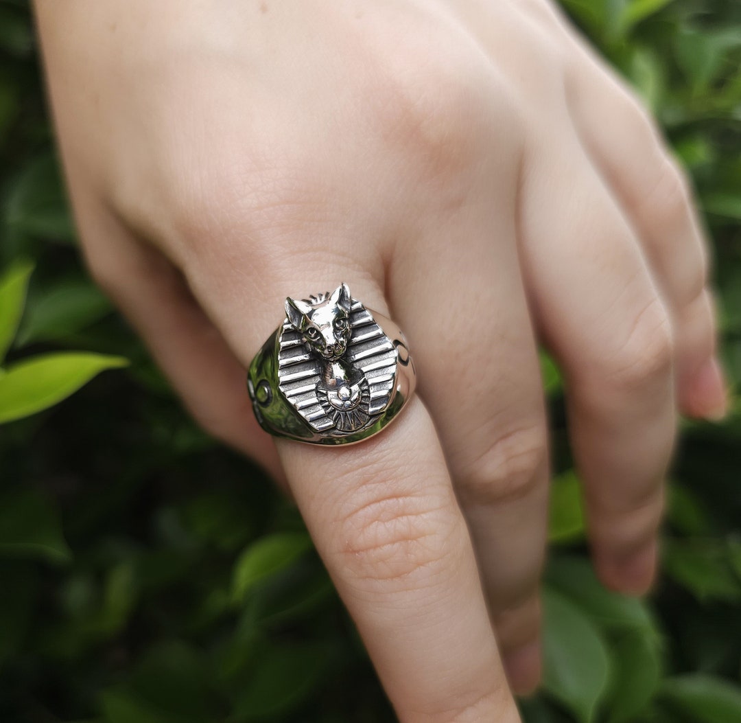 Bastet Goddess Ring 925 Sterling Silver God of Egypt Cat Egyptian Ankh ...