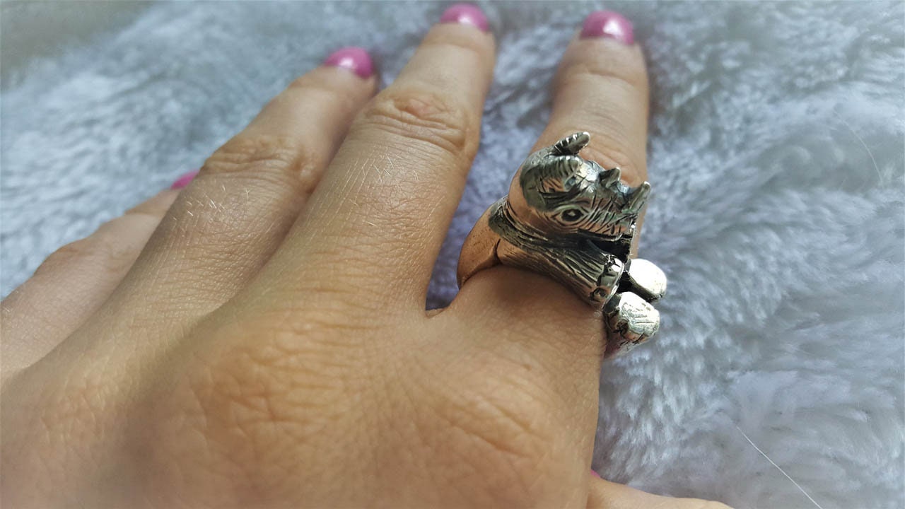 Rhinoceros Ring STERLING SILVER 925 Cute Rhino Ring Totem | Etsy