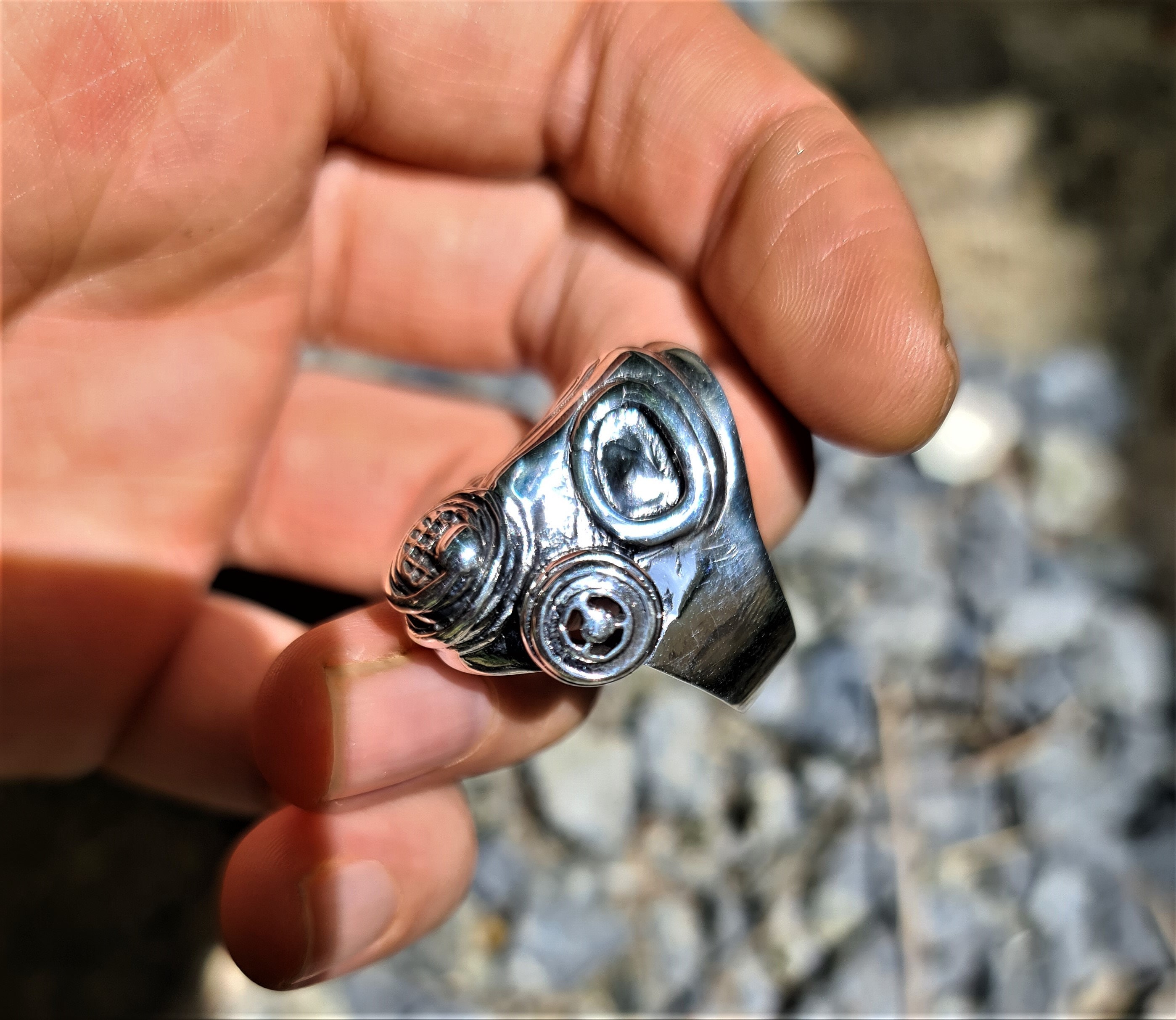 Gas Mask Ring STERLING SILVER 925 Apocalypse Jewlery Fetish | Etsy