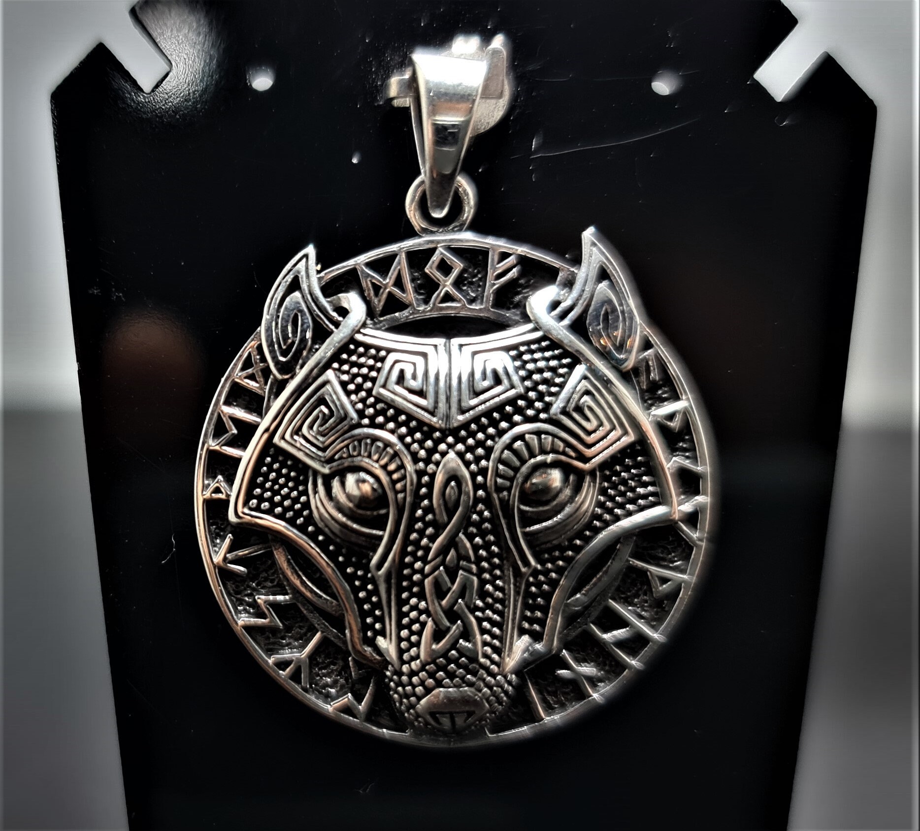 Fenrir Wolf Pendant STERLING SILVER 925 Sacred Runes Celtic | Etsy