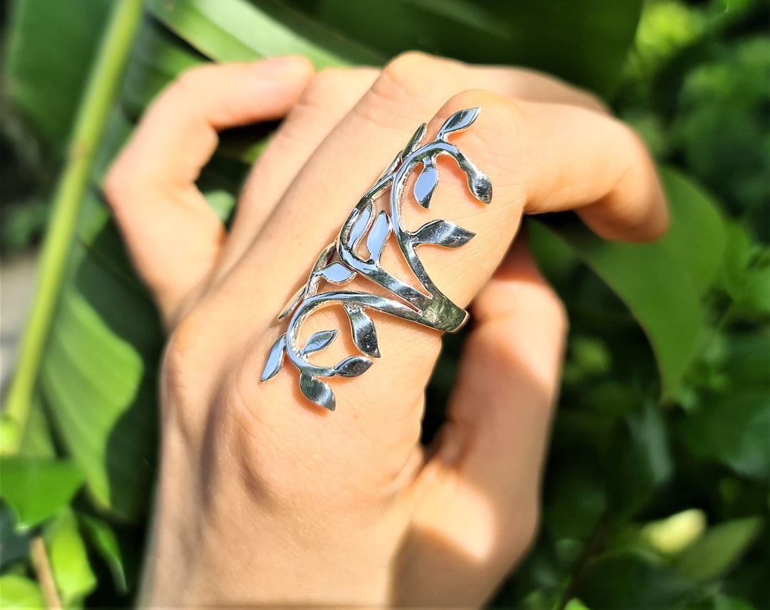 Branch Ring STERLING SILVER 925 Long Knuckle Ring Leaves Olive Tree ...