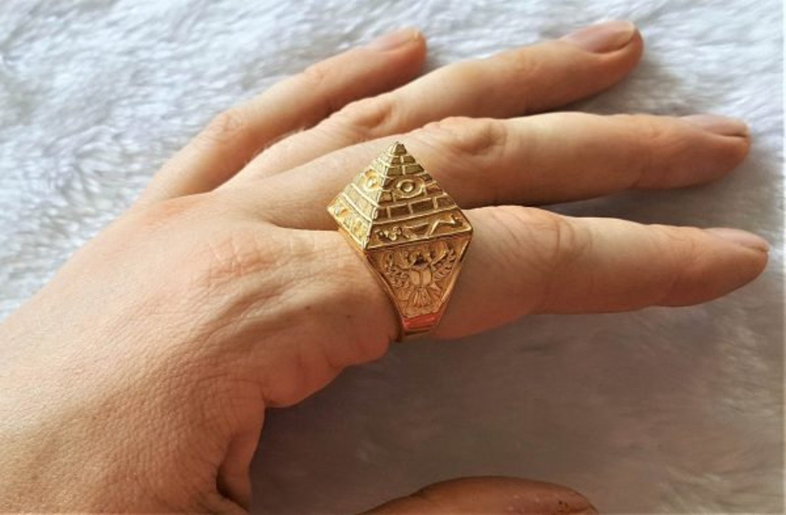 Egyptian Pyramid Ring 925 Sterling SILVER All Seeing Eye Scarab Sacred ...