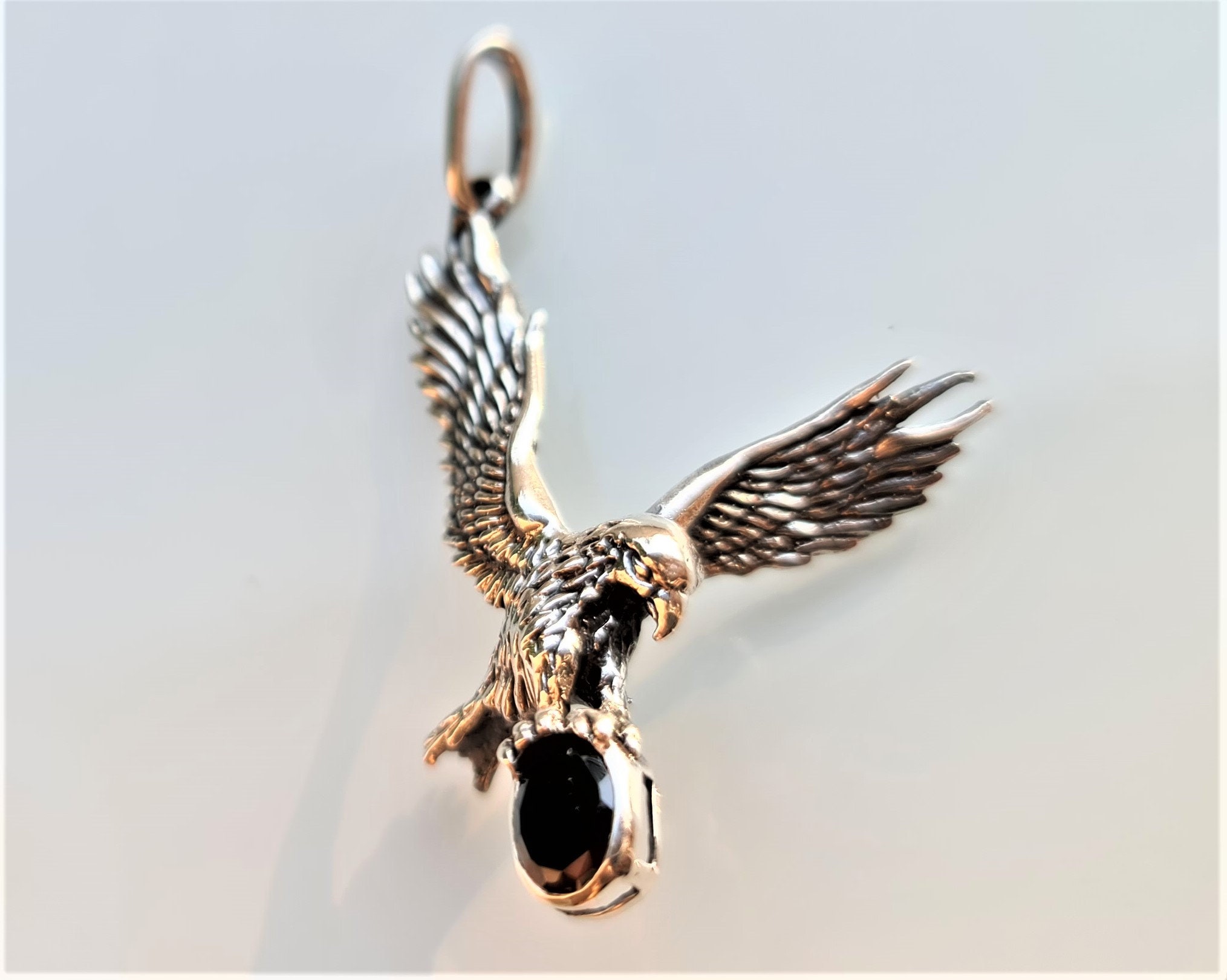 Eagle Pendant Sterling Silver 925 Black Onyx Eagle in Flight | Etsy