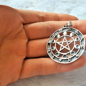 Moon Phases Pentagram Pendant STERLING SILVER 925 Star Energy Balance ...
