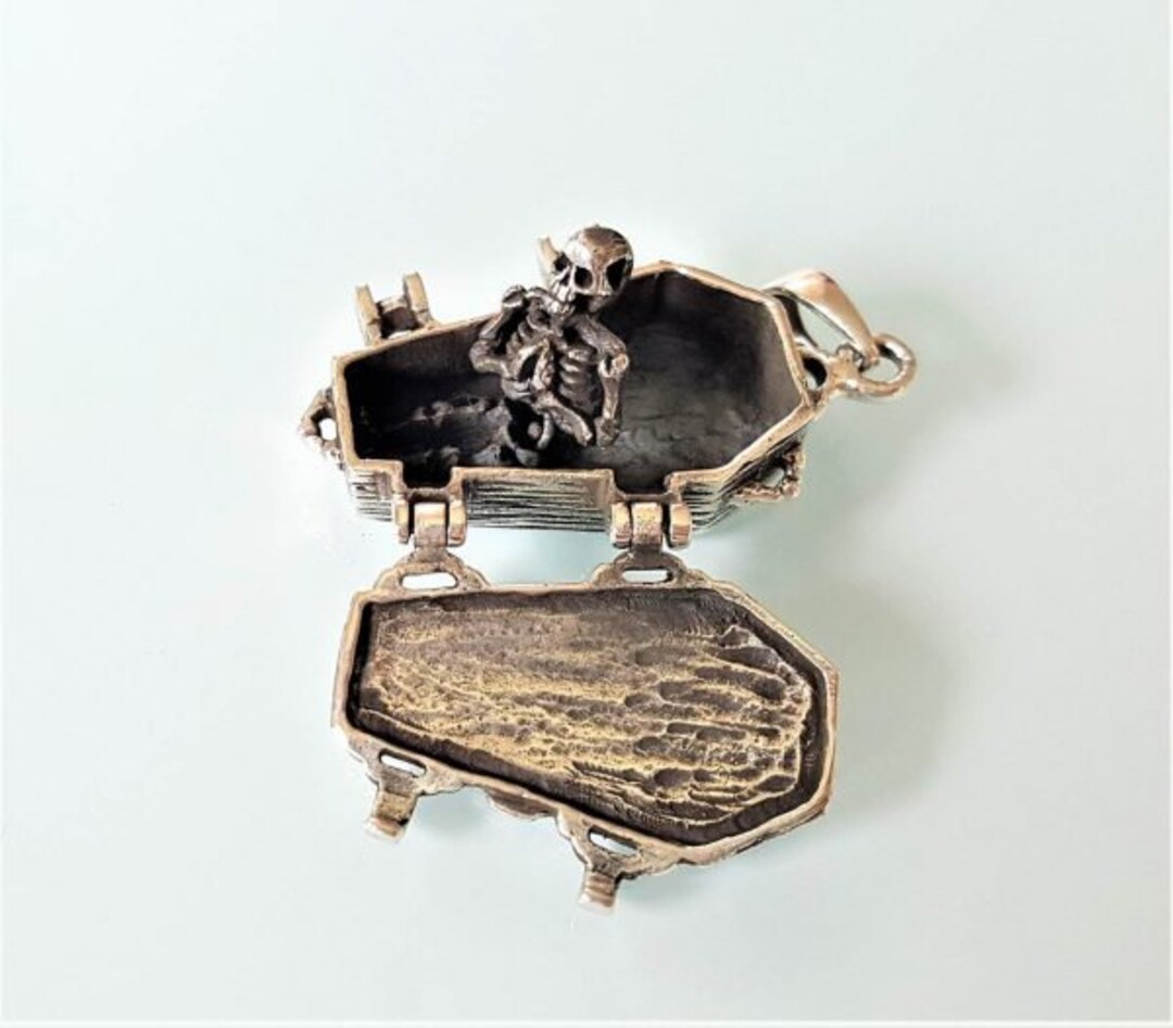 Skeleton in Coffin Pendant STERLING SILVER 925 Locket Movable Skeleton ...