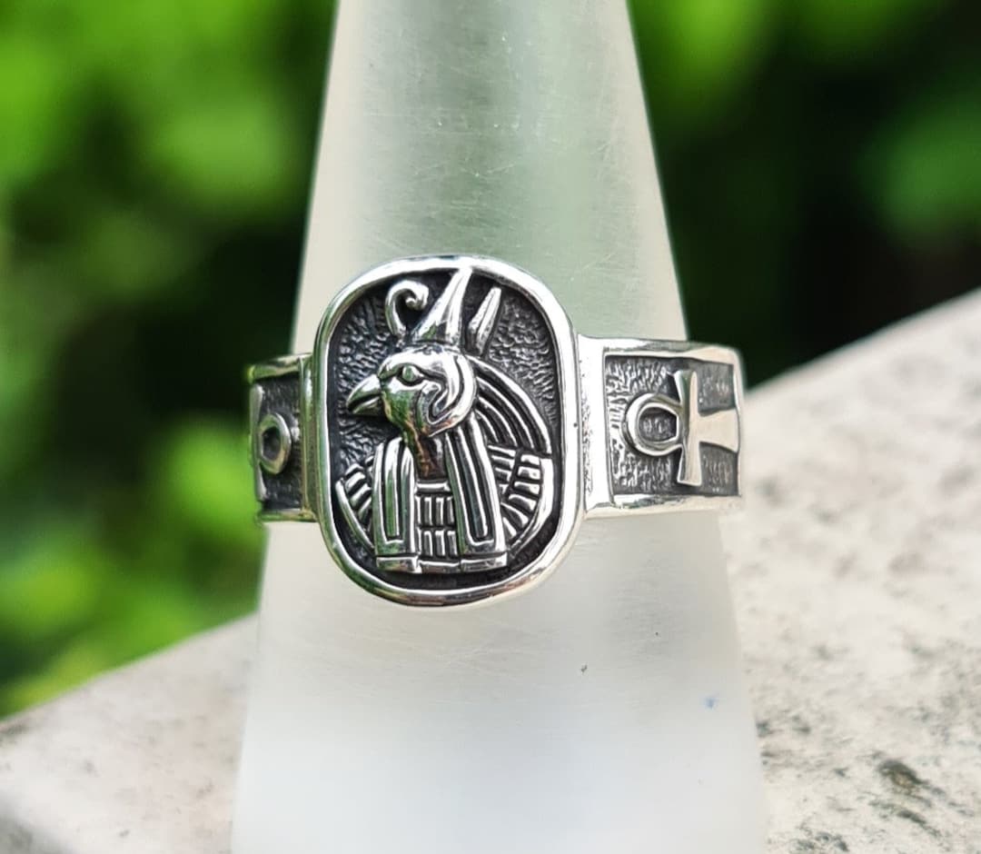 Horus Ring 925 Sterling Silver God of Egypt Falcon Egyptian Ankh Sacred ...