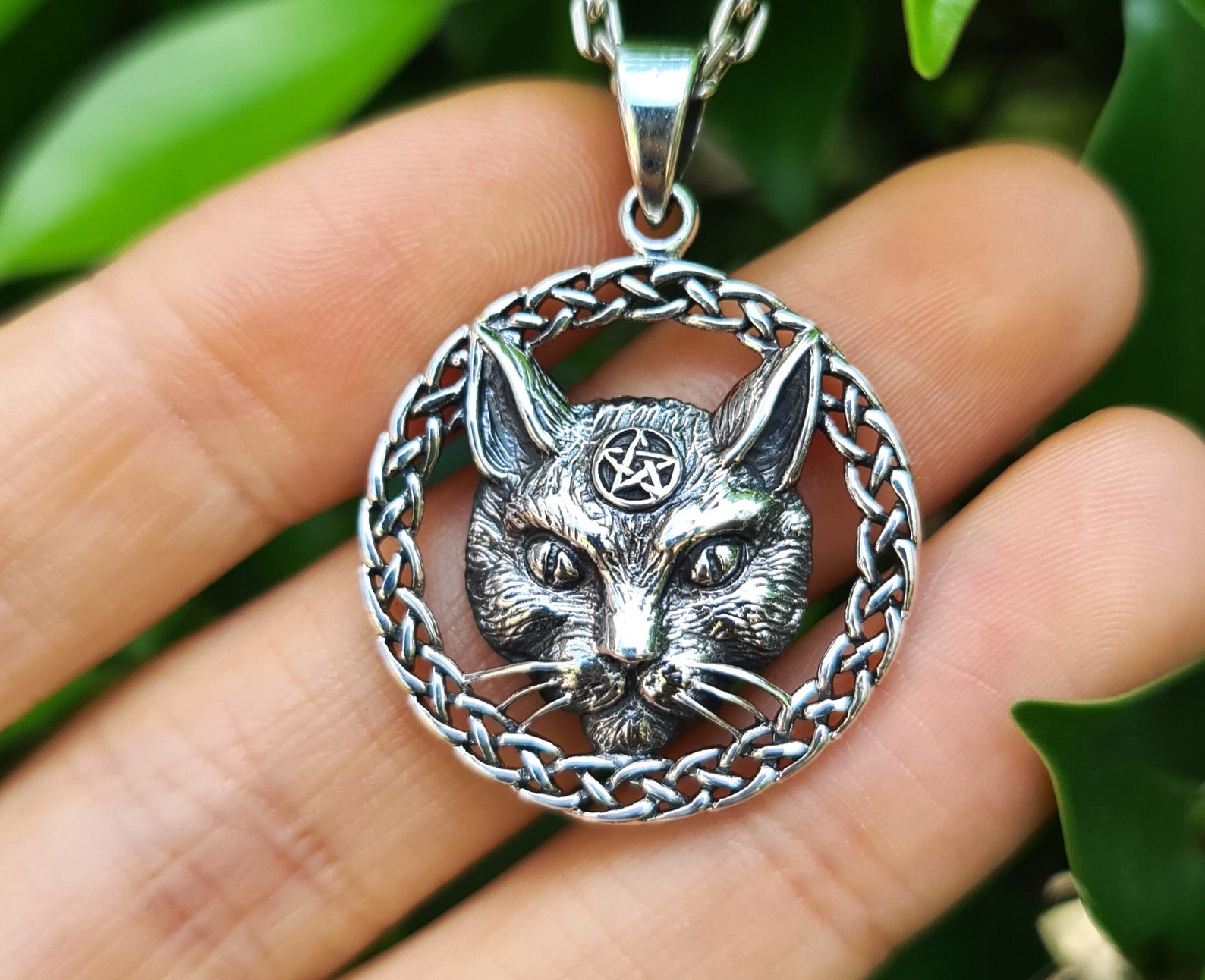 Magic Cat Pentagram Pendant STERLING SILVER 925 Witch's - Etsy