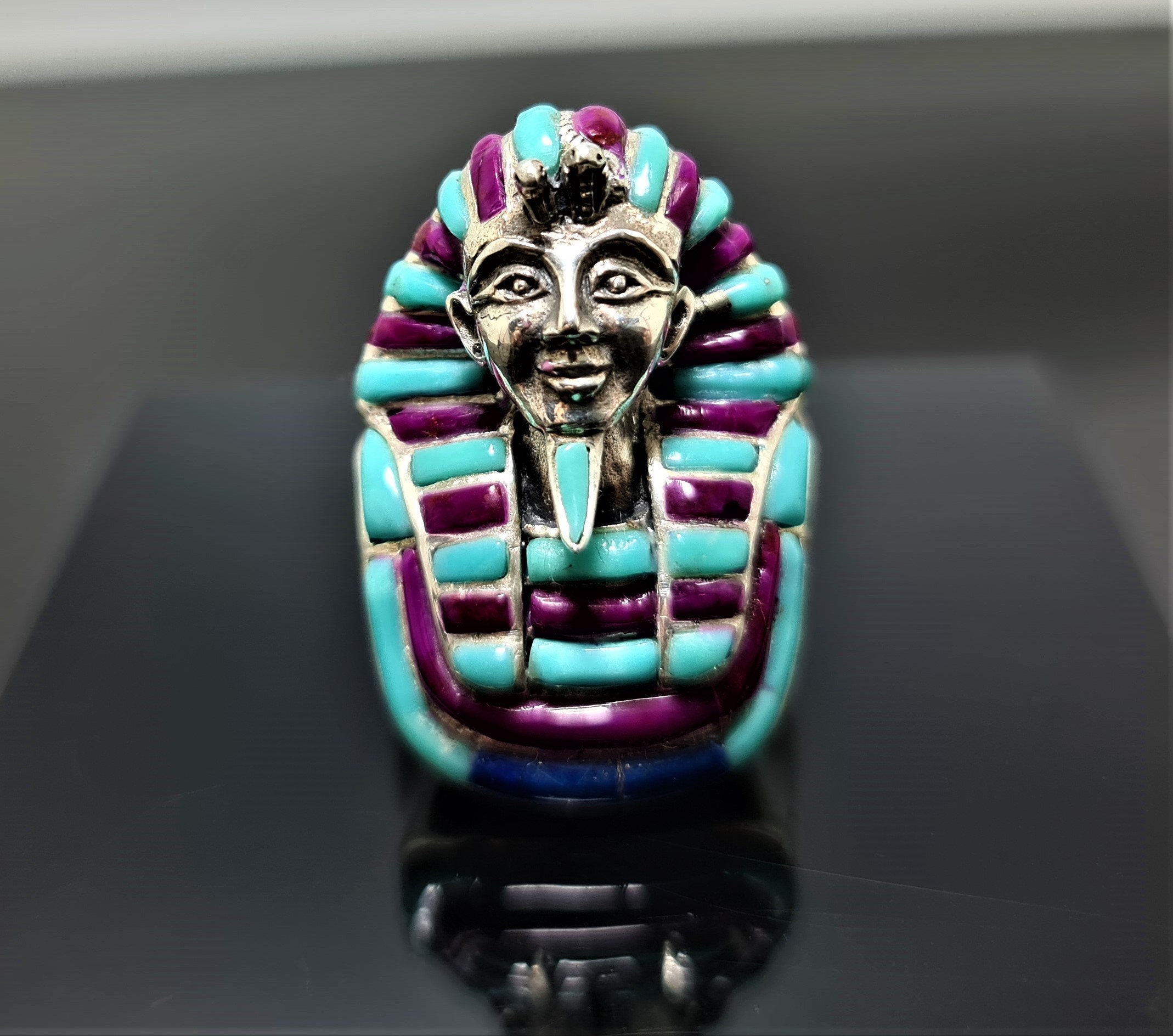 PHARAOH Tutankhamun Ring 925 STERLING SILVER Egyptian Sphinx | Etsy