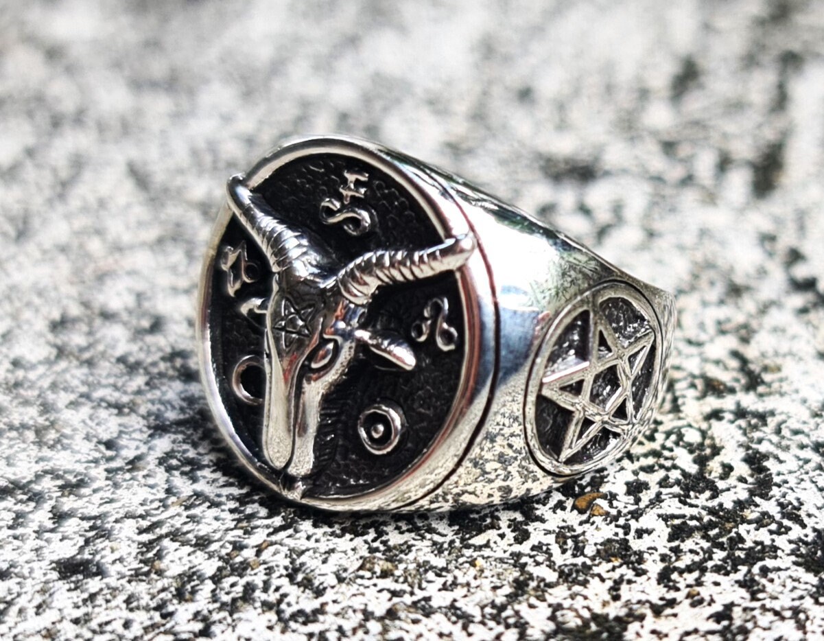 Baphomet Ring 925 Sterling Silver Pentagram Occult Gothic Medieval ...