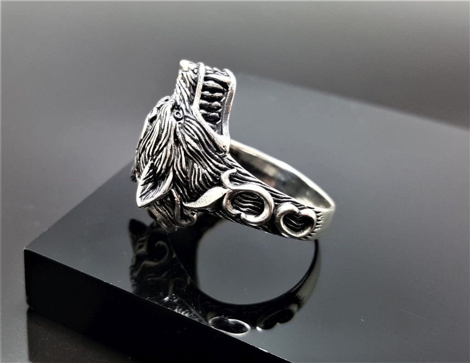Wolf Ring STERLING SILVER 925 Totem Animal Talisman Amulet - Etsy