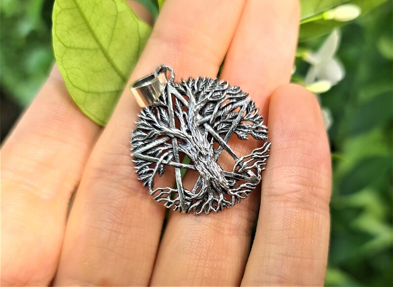 Pentagram Pendant 925 STERLING SILVER Tree of Life Pentacle Five ...