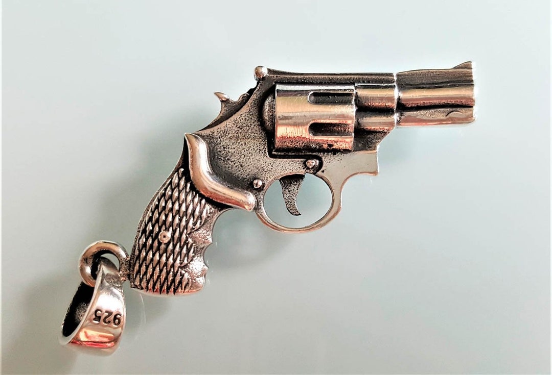 Revolver Pendant STERLING SILVER 925 Spinning Revolver Gun Pendant ...