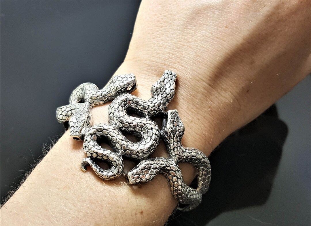 Snake Cuff Bracelet STERLING SILVER 925 Double Headed Snakes Talisman ...