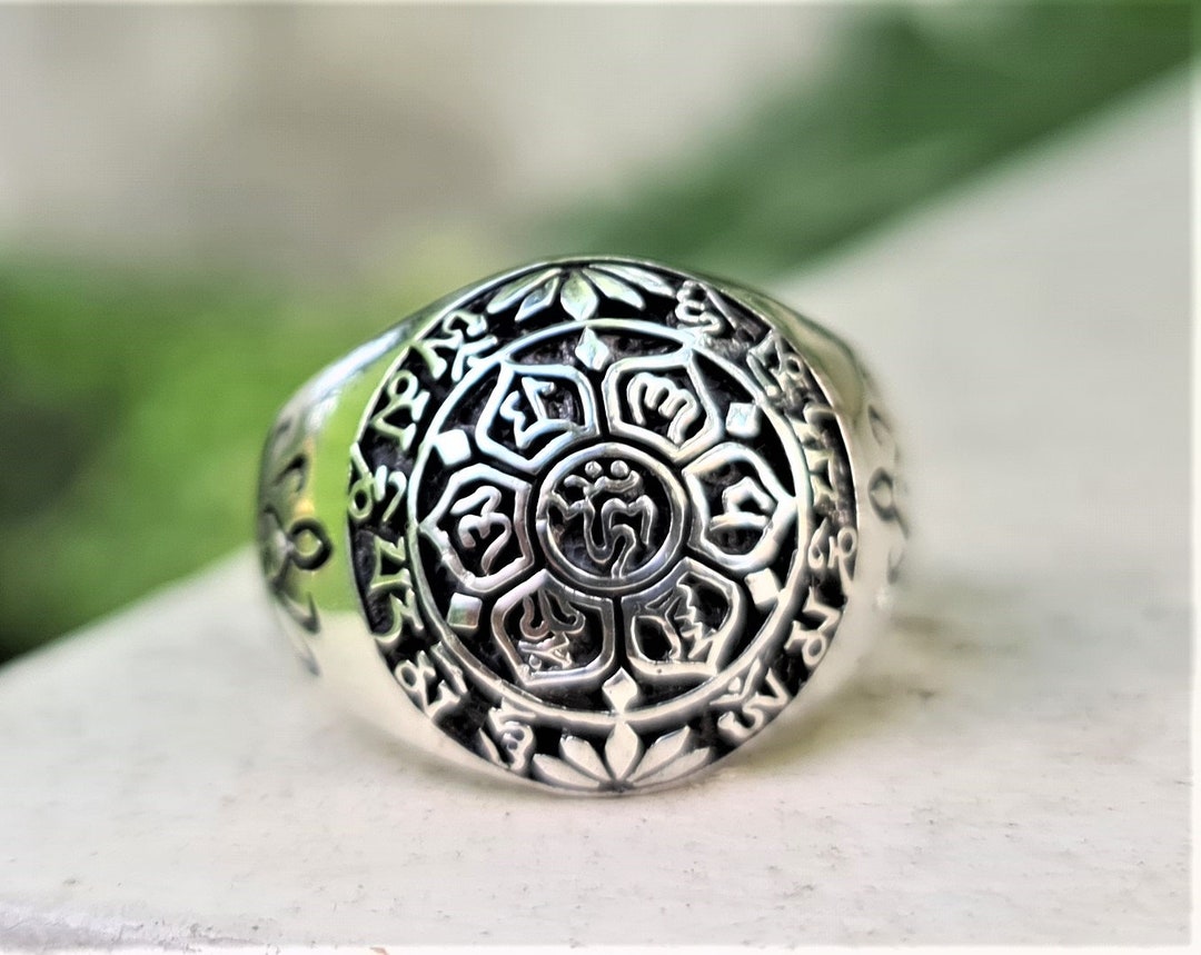 Om Ring 925 STERLING SILVER AUM Sanskrit Mantra Buddhist Sacred Symbols ...