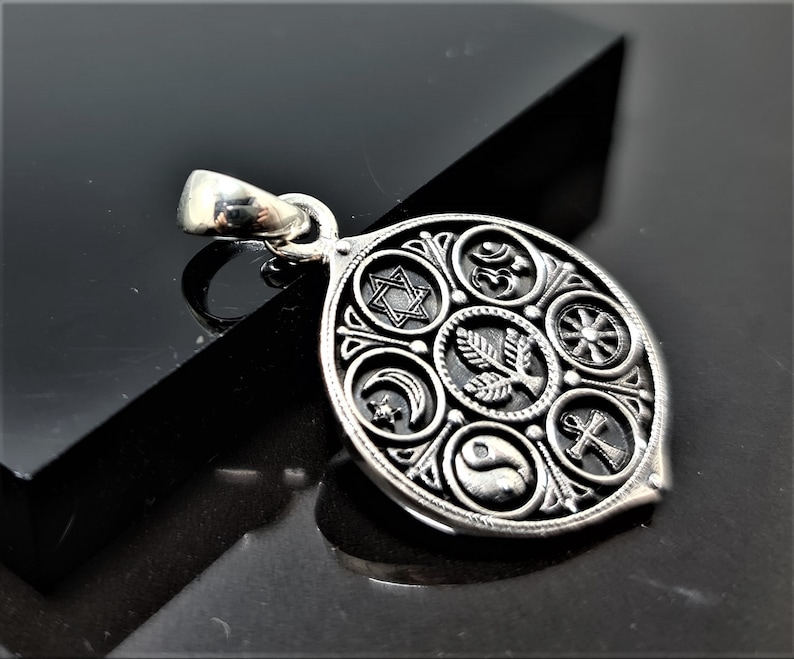 Unity Sacred Symbols Pendant 925 Sterling Silver CO-EXIST Yin Yang ...