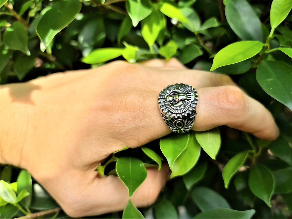 Scarab Ring 925 Sterling Silver Ankh Key of Life God of Egypt - Etsy