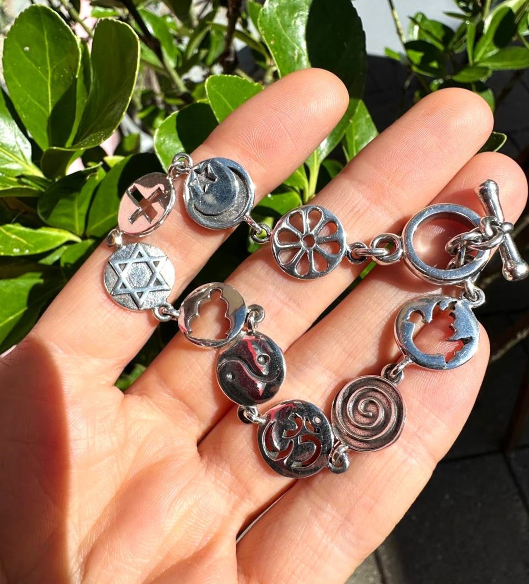 Sacred Symbols Bracelet Sterling Silver Unity CO-EXIST Yin Yang ...
