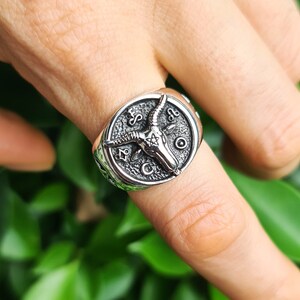 Baphomet Ring 925 Sterling Silver Pentagram Occult Gothic Medieval ...