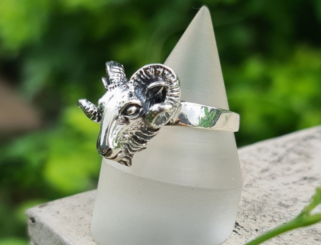 Ram Head Ring STERLING SILVER 925 Aries Zodiac Sign Coiled Horns Brutal ...