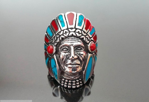 American Indian Ring Sterling Silver 925 Tribal Chief Warrior - Etsy