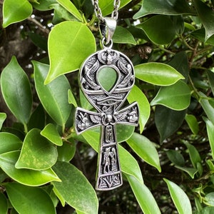 Large Ankh Pendant STERLING SILVER 925 Anubis Horus Scarab Wings Key of ...