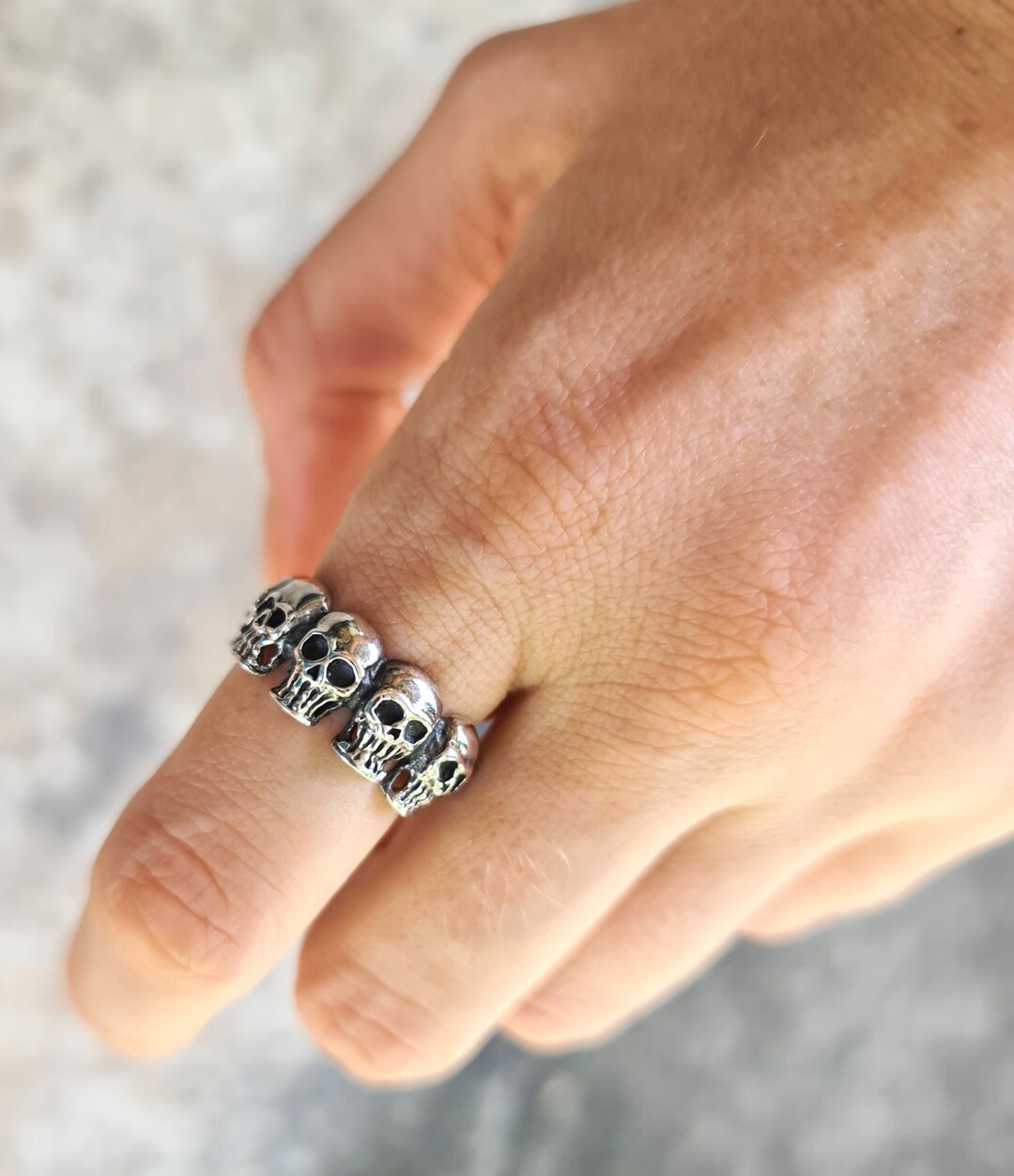 Anel de banda de caveiras 925 prata esterlina caveira rocker biker punk ...