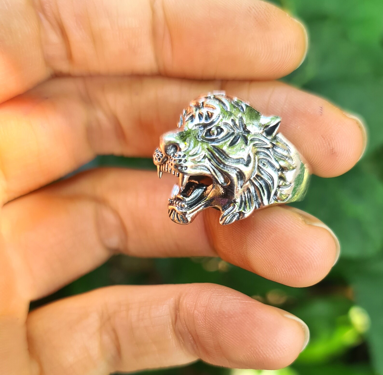 925 Sterling Silver TIGER RING Big Cat UNISEX Biker Rocker | Etsy