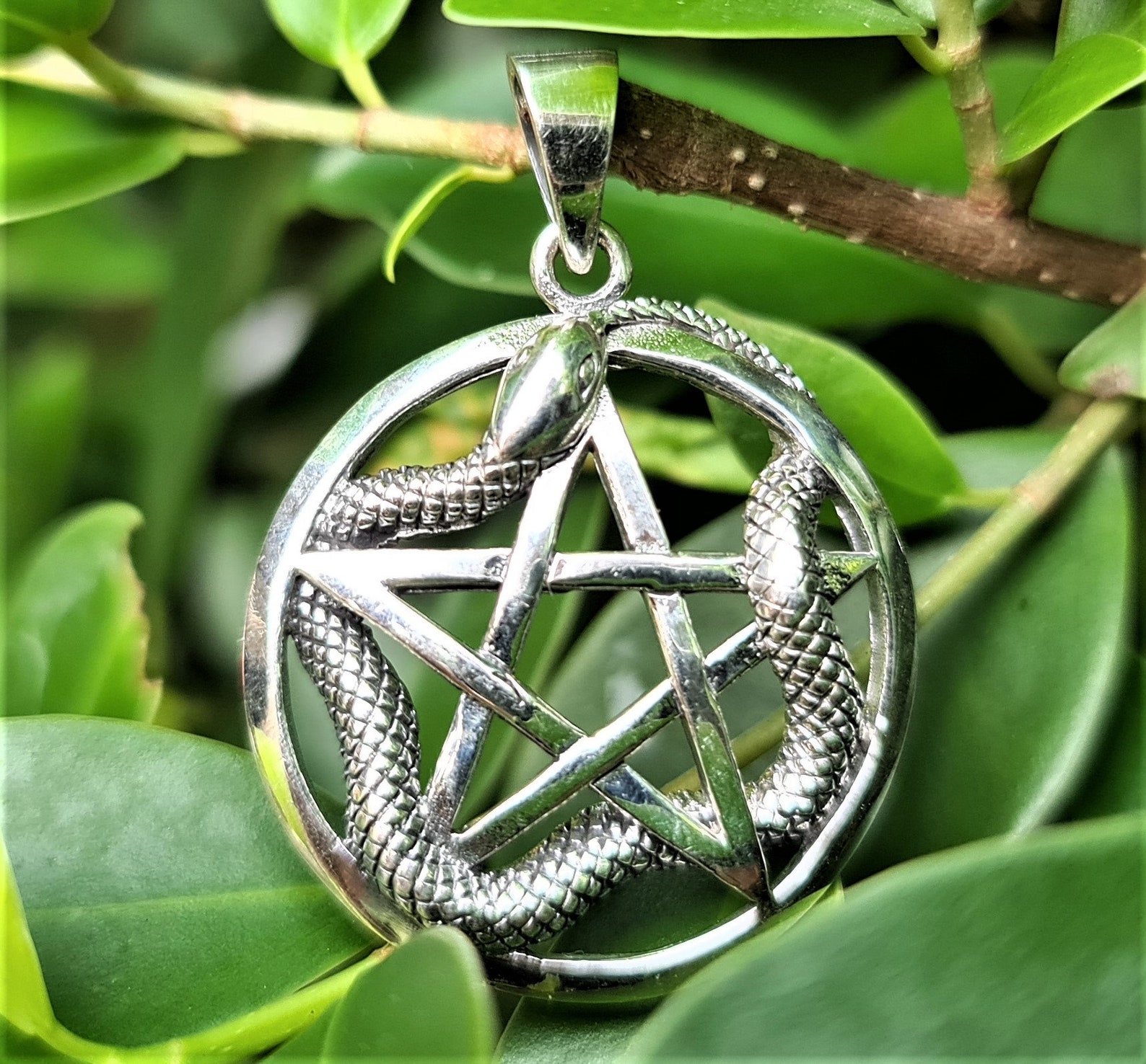 Pentacle Snake 925 Sterling Silver Pendant Pentagram Star | Etsy