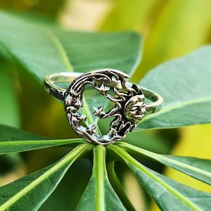 Sun Moon Stars Ring 925 STERLING SILVER Celestial Divine Talisman ...